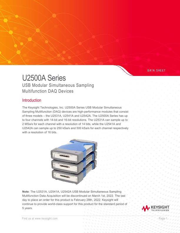 U2500A Series USB Modular Simultaneous Sampling Multifunction DAQ Devices PDF Asset Page | Keysight